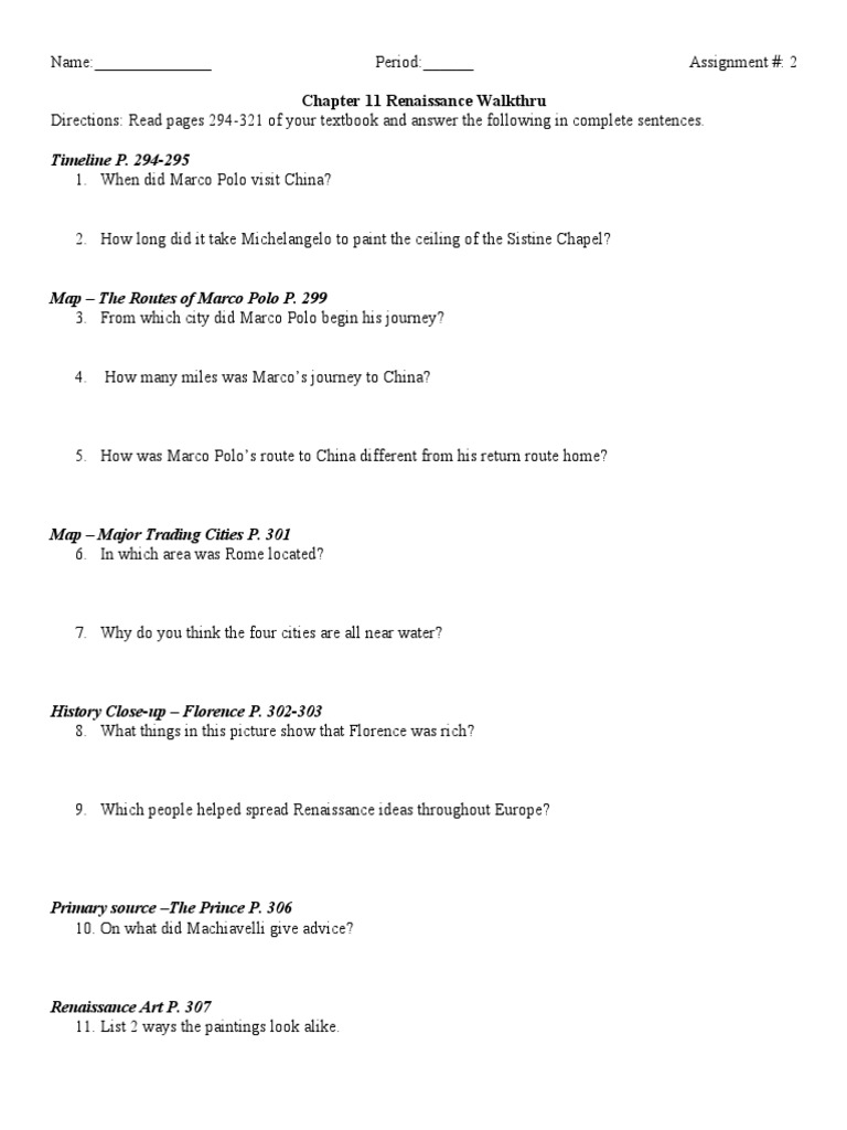 Renaissance Walkthrough Assignment Guide | PDF
