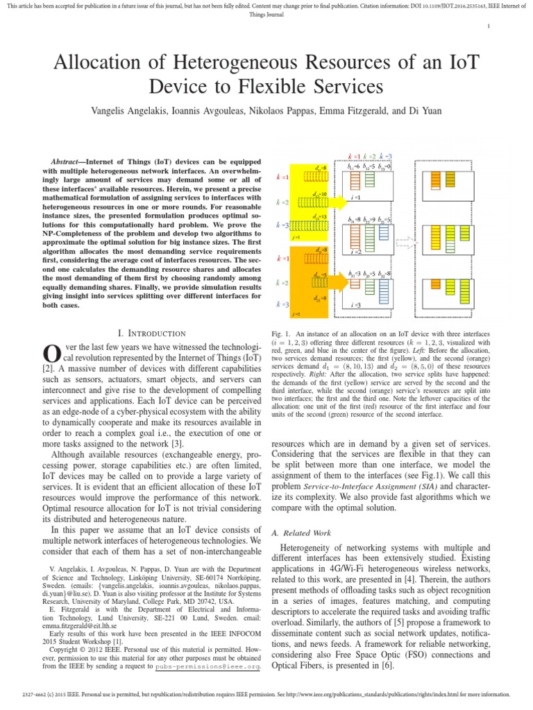 Allocation of Heterogeneous Resources of An IoT | PDF | Internet Of Things | Quality Of Service