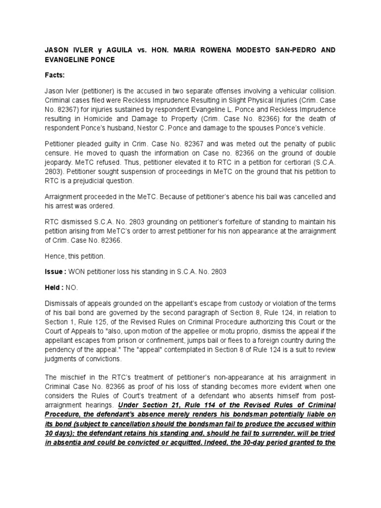 Jason Ivler v. Ponce | PDF | Bail | Arraignment
