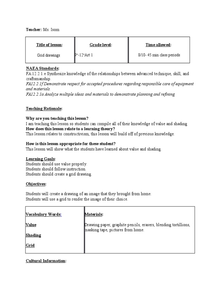 Grid Drawing Value Final | PDF | Drawing | Rubric (Academic)
