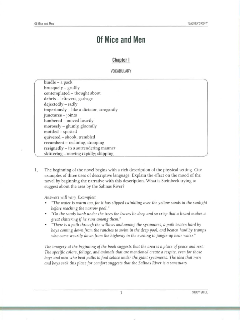 Of Mice and Men Chapter Questions and Answers | PDF
