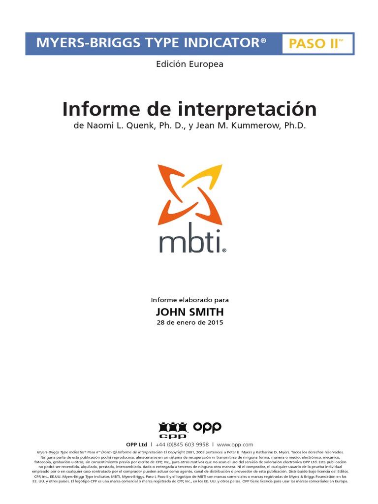OPP MBTI Step II Interpretive Report Spanish PDF | PDF