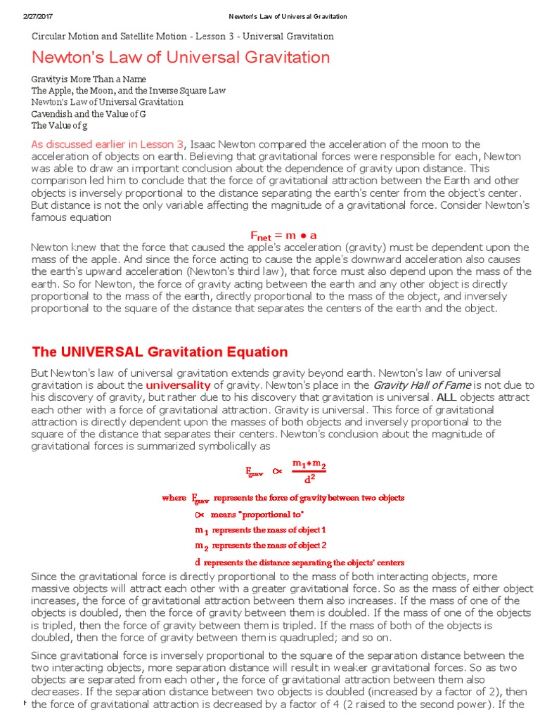 Newton's Law of Universal Gravitation | Download Free PDF | Newton's ...