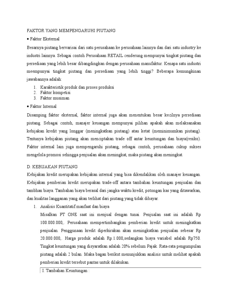 Faktor Penentu Kebijakan Piutang Perusahaan | PDF | Pengelolaan ...