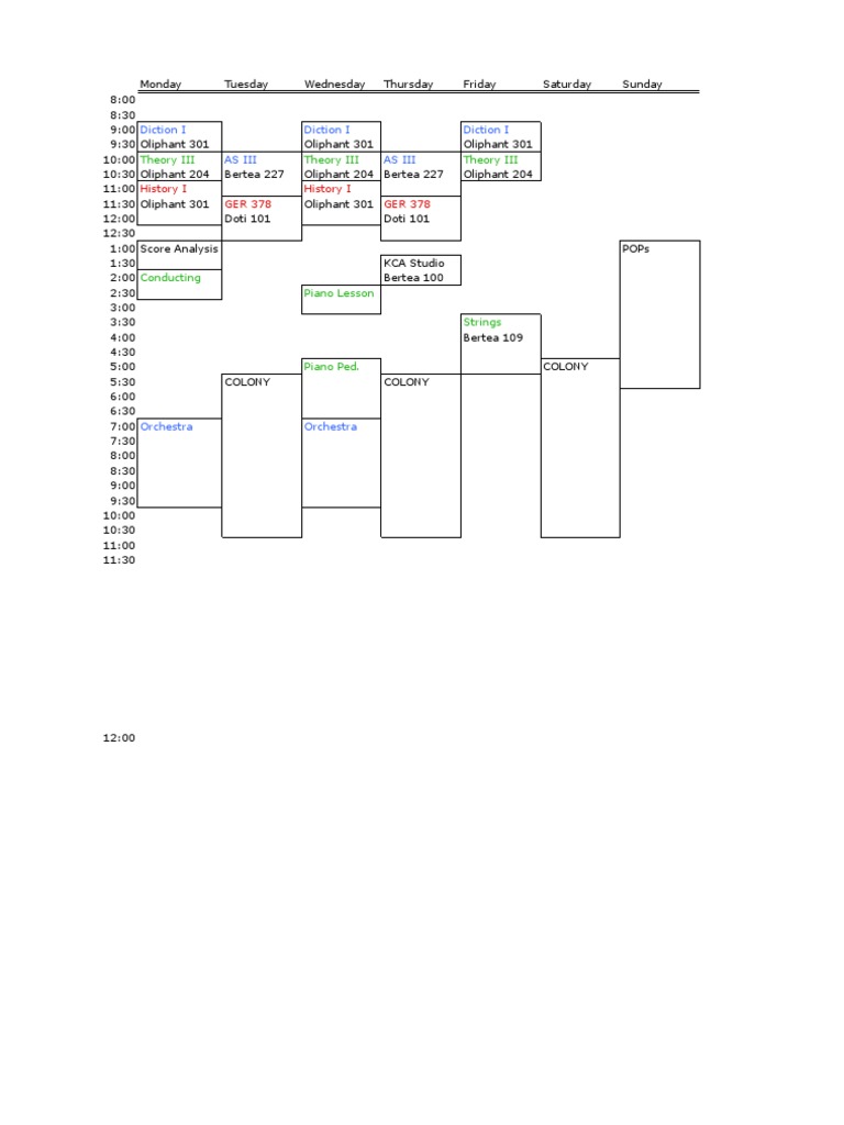 Fall 16 Schedule Sheet1 | PDF | Art