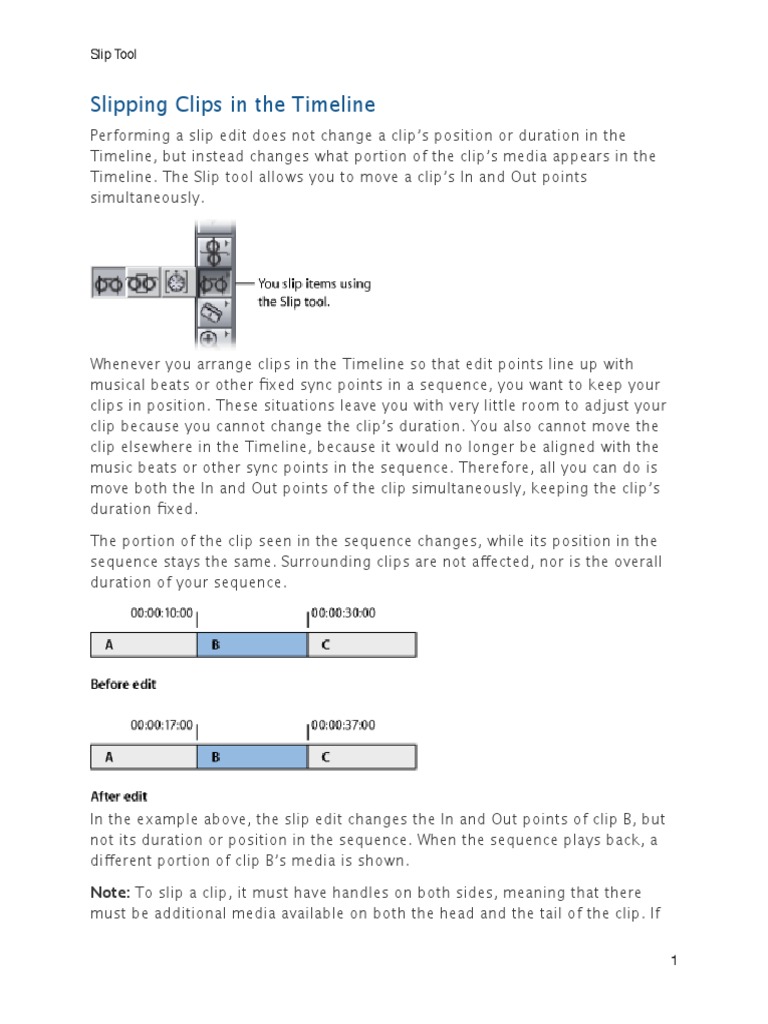 Slipping Clips in The Timeline: Slip Tool | PDF