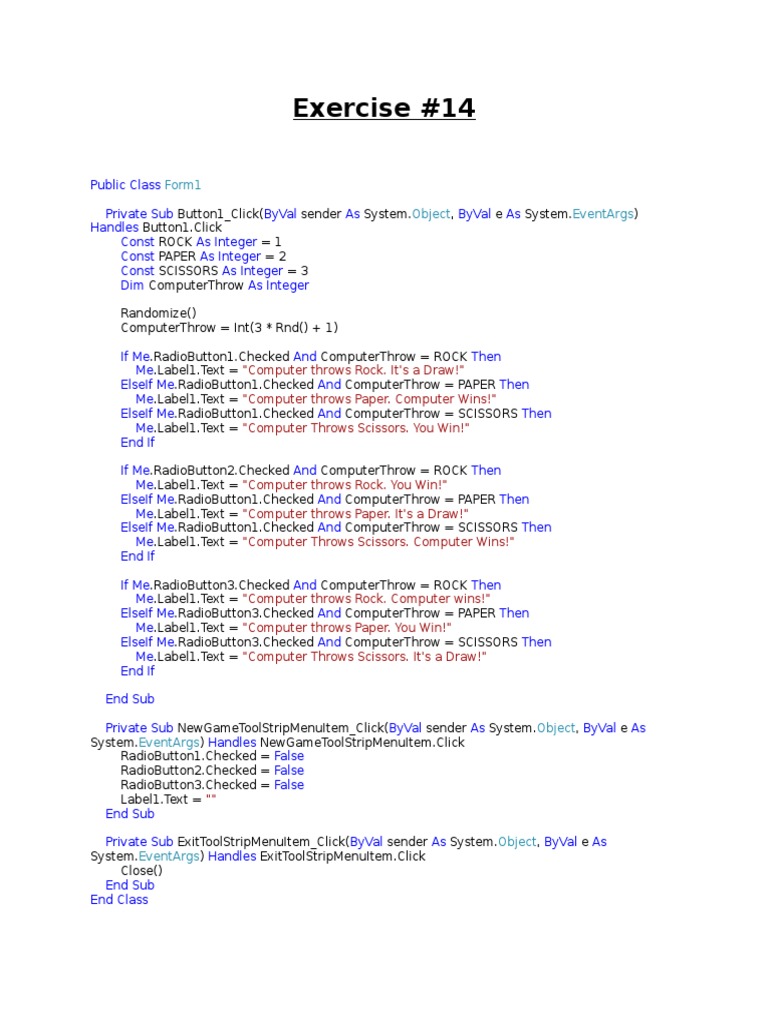 Exercise #14: Form1 Object Eventargs | PDF