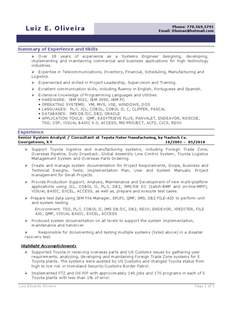 Luiz Oliveira Resume | PDF | Ibm Db2 | Computer Engineering