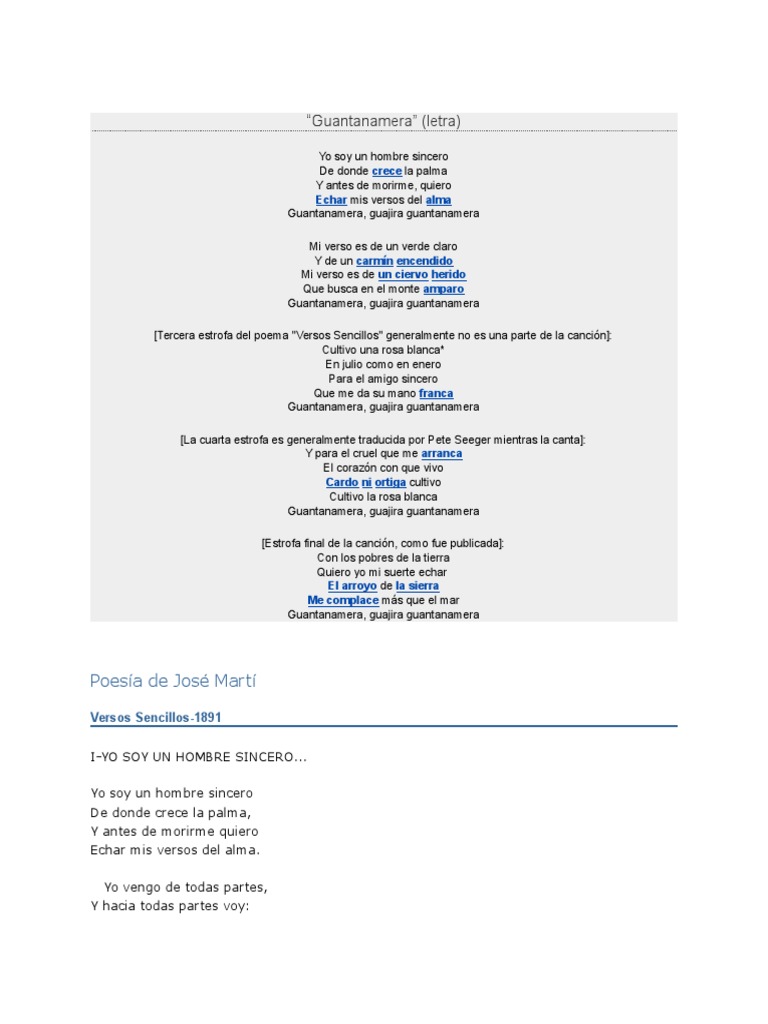 Análisis de la letra de la canción cubana "Guantanamera | PDF