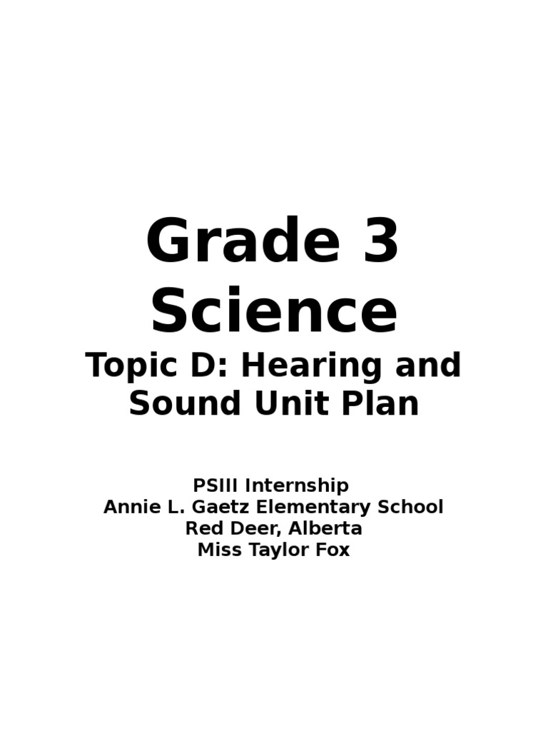 Hearing and Sound Unit Plan for Grade 3 | PDF | Sound | Lesson Plan