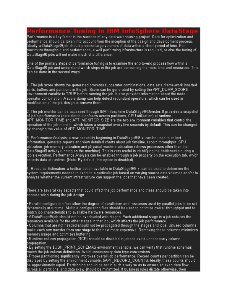Performance Tuning in IBM InfoSphere DataStage | PDF | Databases | Digital Technology
