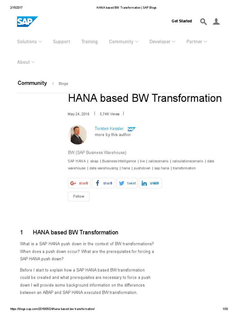 HANA Based BW Transformation - SAP Blogs | PDF | Method (Computer Programming) | Databases