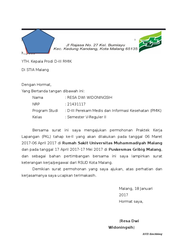 SURAT Permohonan PKL | PDF