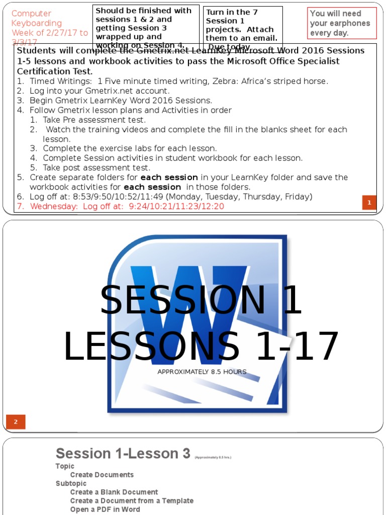 Gmetrix Word 2016 Lesson Overview | PDF
