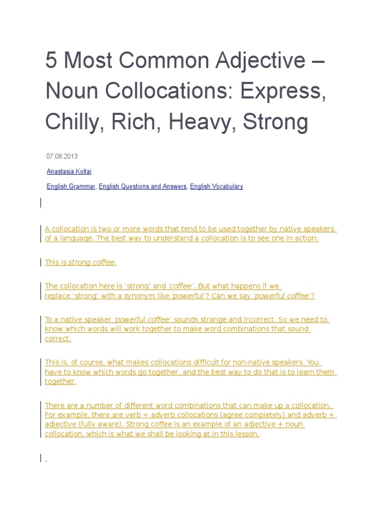5 Most Common Adjective - Noun Collocations | PDF | Adjective | English ...