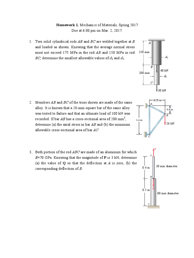 Beer Mechanics of Materials Homework Problems 1 (Due On Mar 2) | PDF