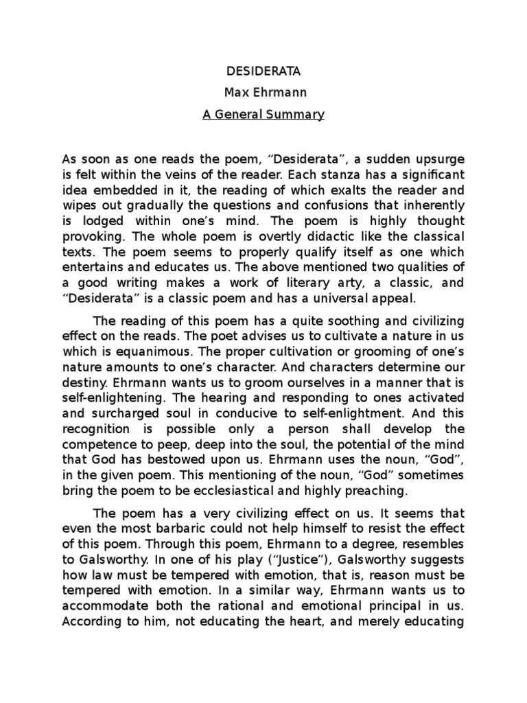 Desiderata Summary | Poetry | Philosophical Science