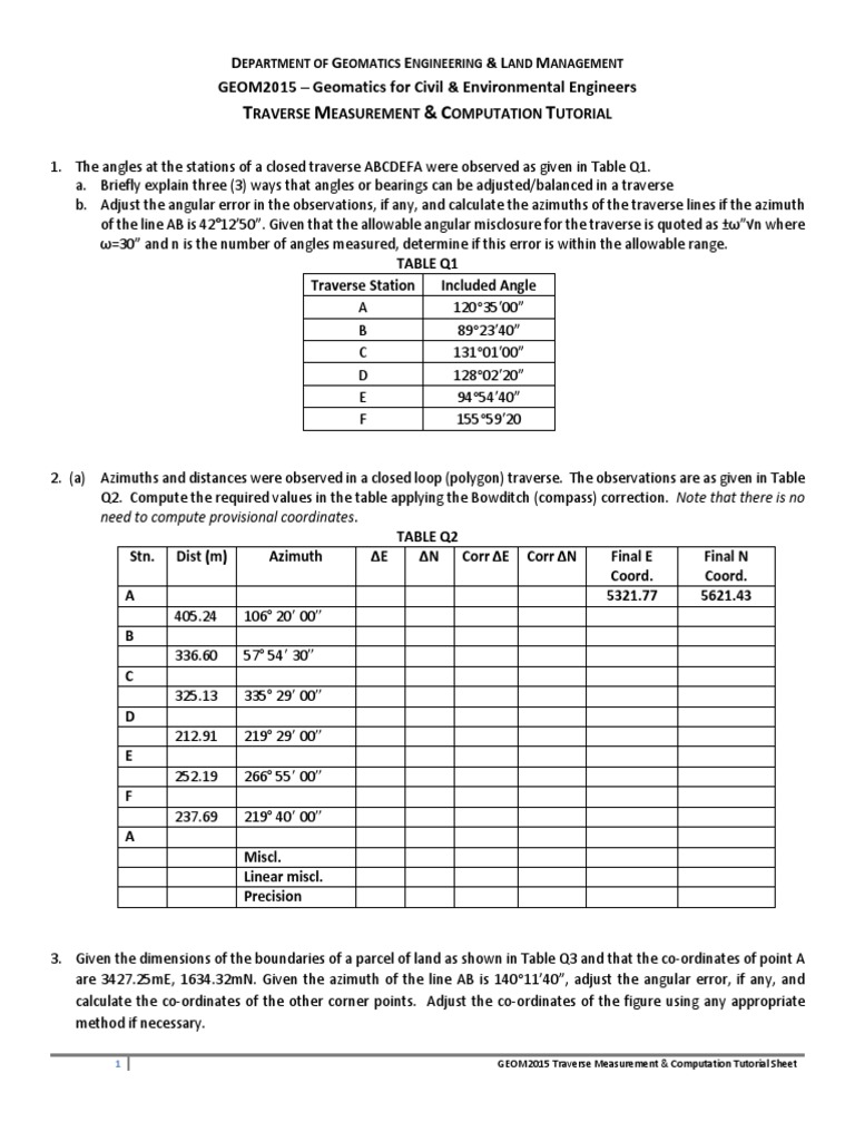 Analyzing Traverse Measurements and Adjusting Coordinate Computations ...