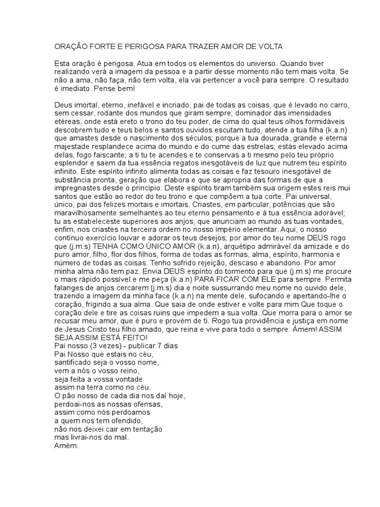 Oração Forte E Perigosa Para Trazer Amor De Volta Download Grátis Pdf