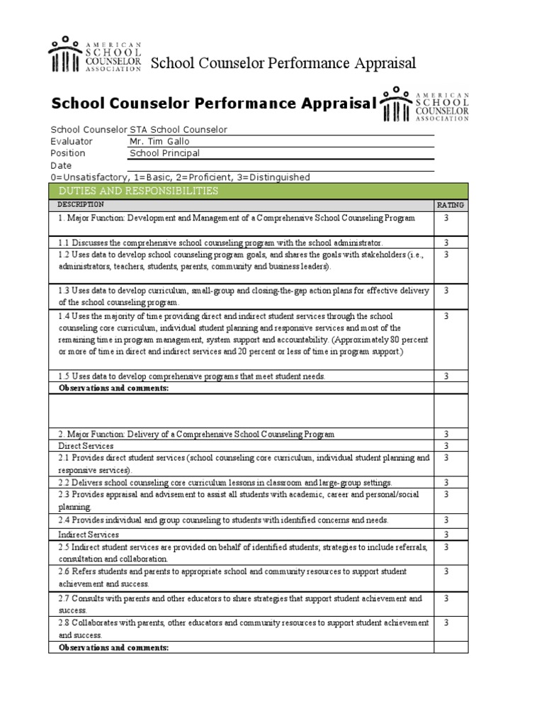 School Counselor Performance Evaluation | PDF | School Counselor ...