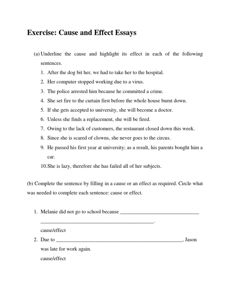 Cause and Effect Essay Exercises - zp12818 | PDF | Violence