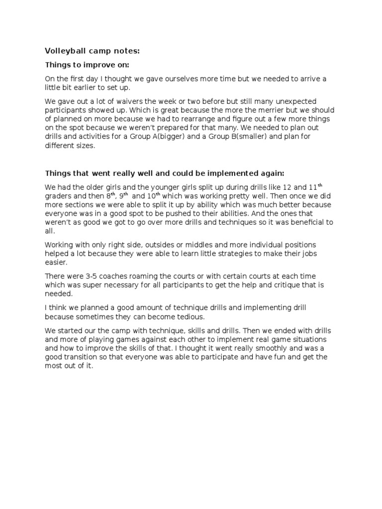 Volleyball Camp Notes | PDF