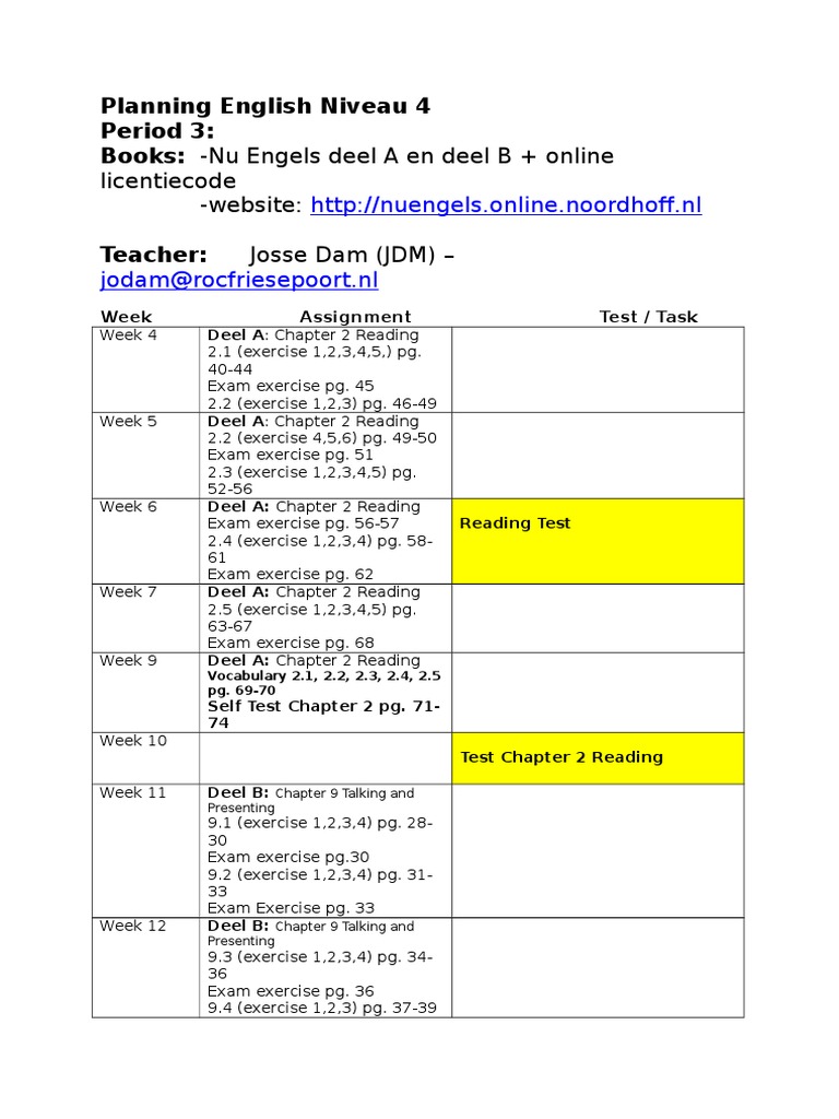 Planning English Niveau 4 Periode 3 | PDF