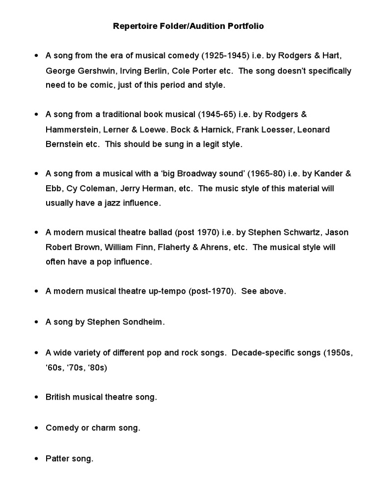 Audition Portfolio: Musical Selections | PDF