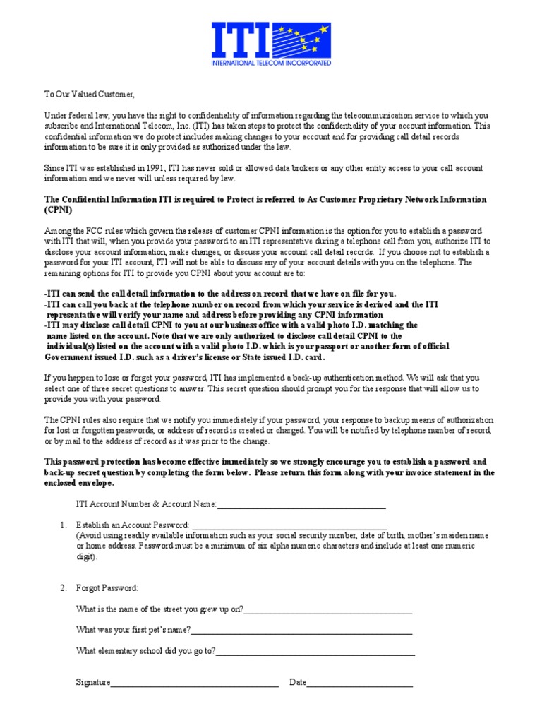 CPNI password form3.doc | Password | Identity Document