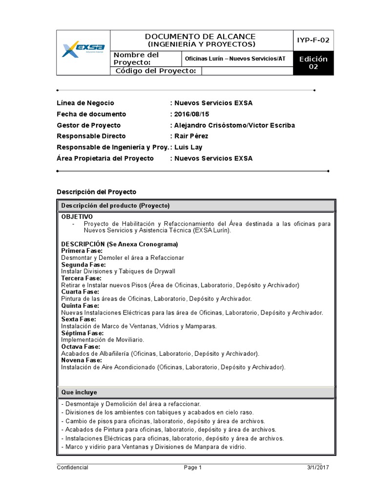 IYP-F-02 Documento de Alcance (Nuevas Oficinas) | PDF | Science ...