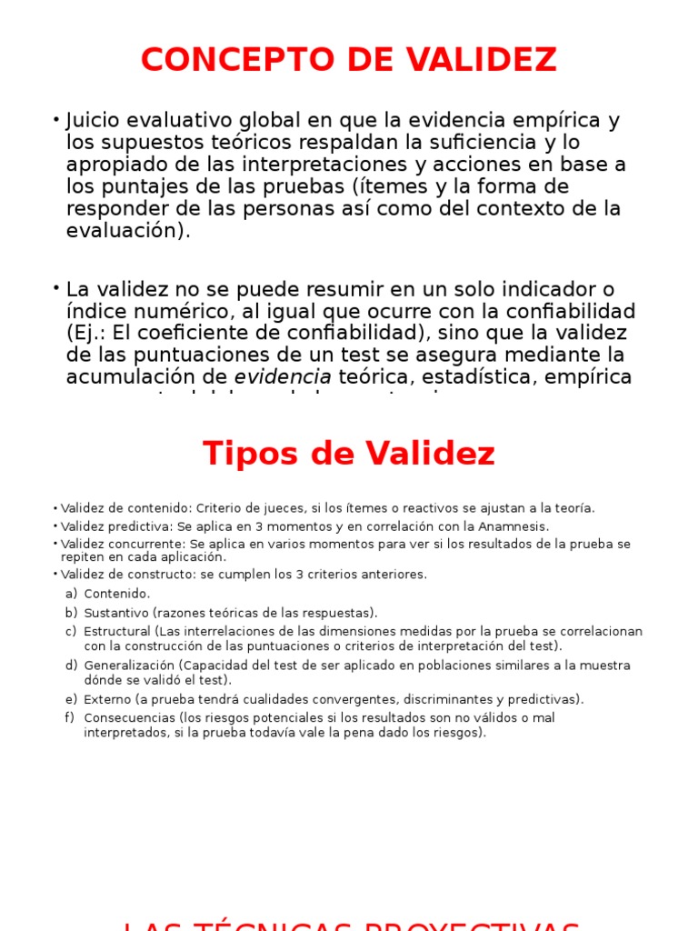 Validez y Confiabilidad de Los Test Proyectivos | Validez (Estadísticas ...