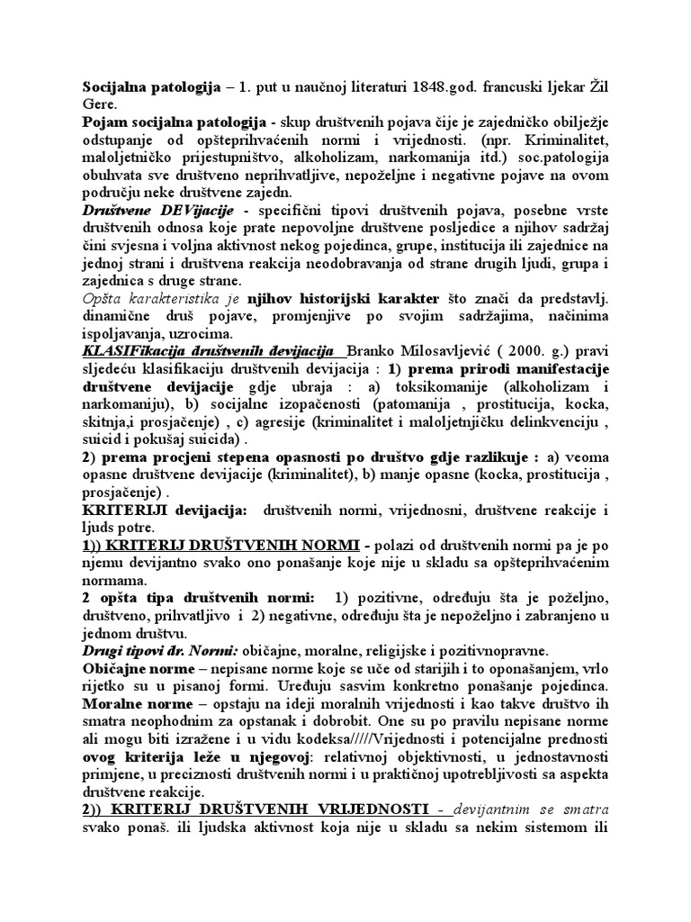 Socijalna Patologija Kompletna Skripta | PDF