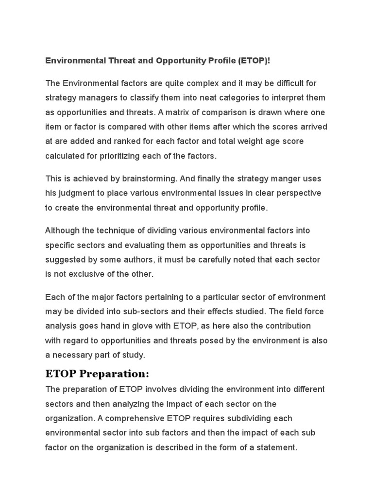 ETOP | PDF | Strategic Management | Swot Analysis