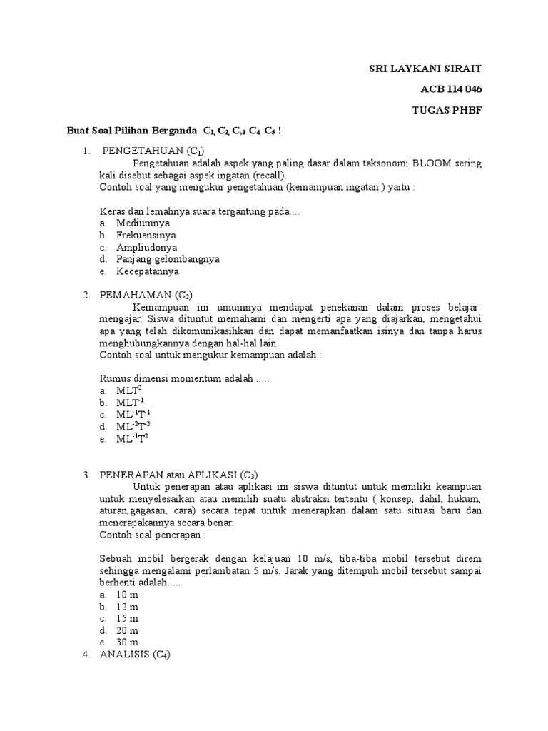 Contoh Soal C1, C2, C, 3 C4, C5 | PDF | Metode & Bahan Ajar