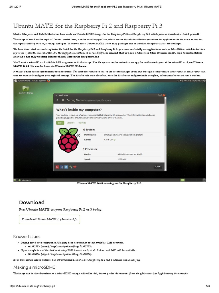 Ubuntu MATE For The Raspberry Pi 2 and Raspberry Pi 3 - Ubuntu MATE | PDF | Ubuntu (Operating ...
