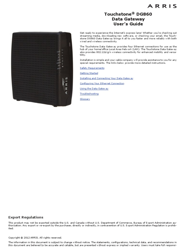 Modem Arris DG860 User Guide | PDF | Wireless Lan | Electromagnetic Interference