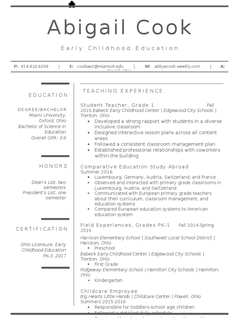 Resume | PDF | Preschool | Early Childhood Education