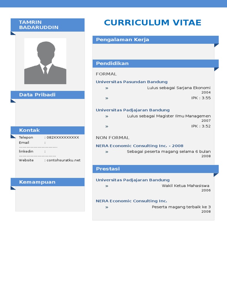 2 Contoh CV (Curriculum Vitae) Yang Baik, Menarik Dan Benar File Word | PDF