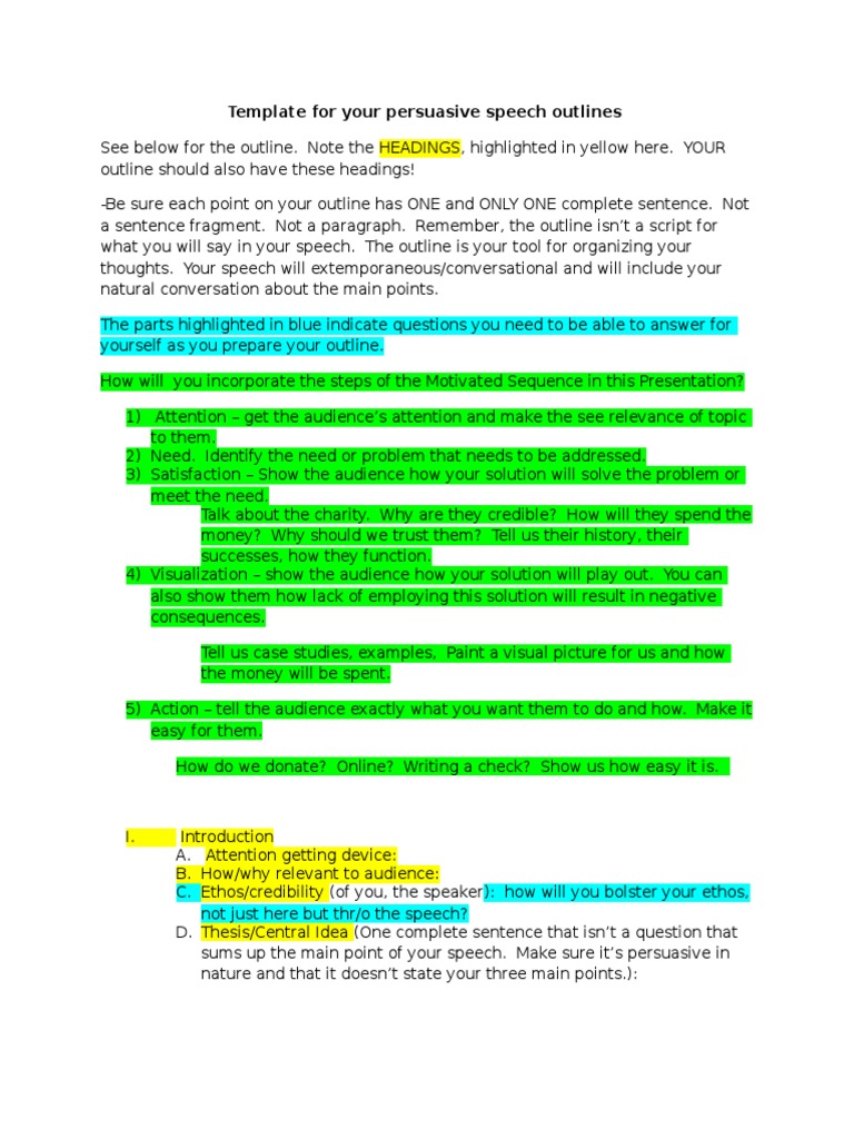 Template For Persuasive Speech Outlines | PDF | Semiotics | Epistemology