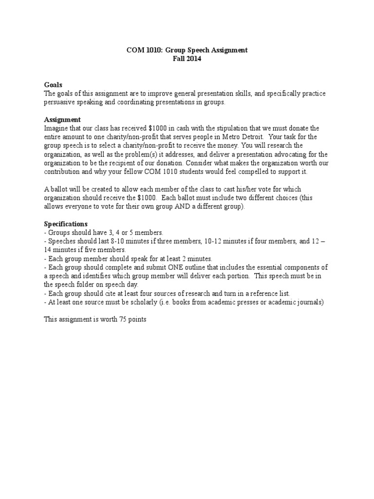 COM 1010: Group Speech Assignment Fall 2014 | PDF | Career & Growth