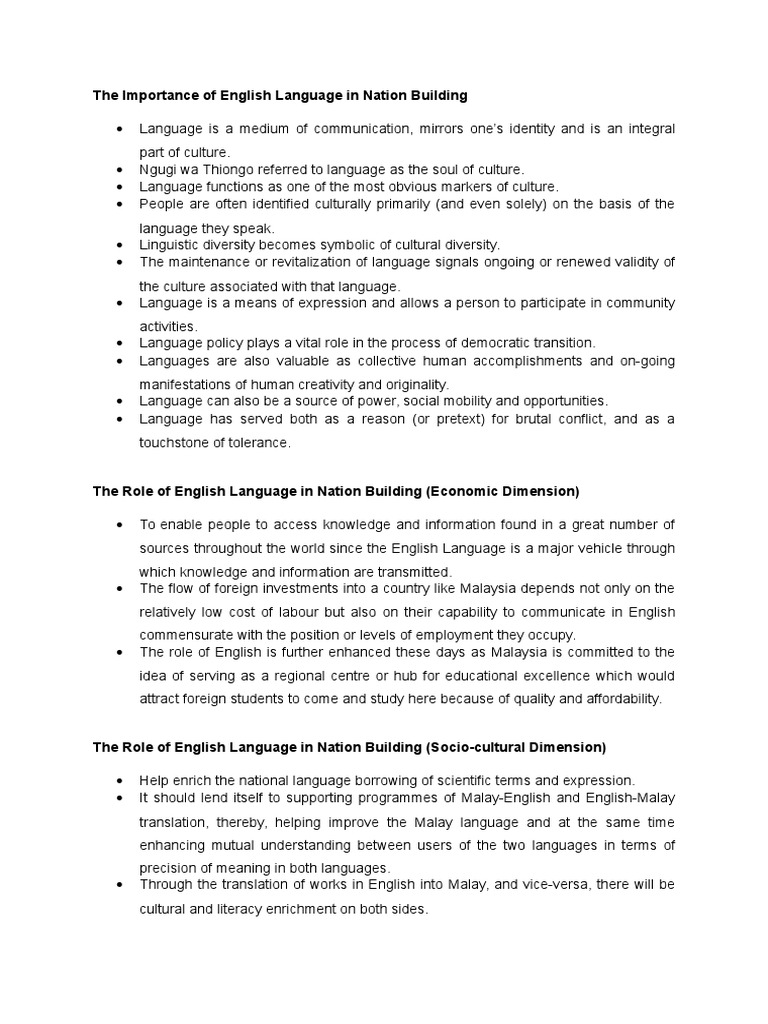 The Role and Importance of Language in Nation Building | PDF ...