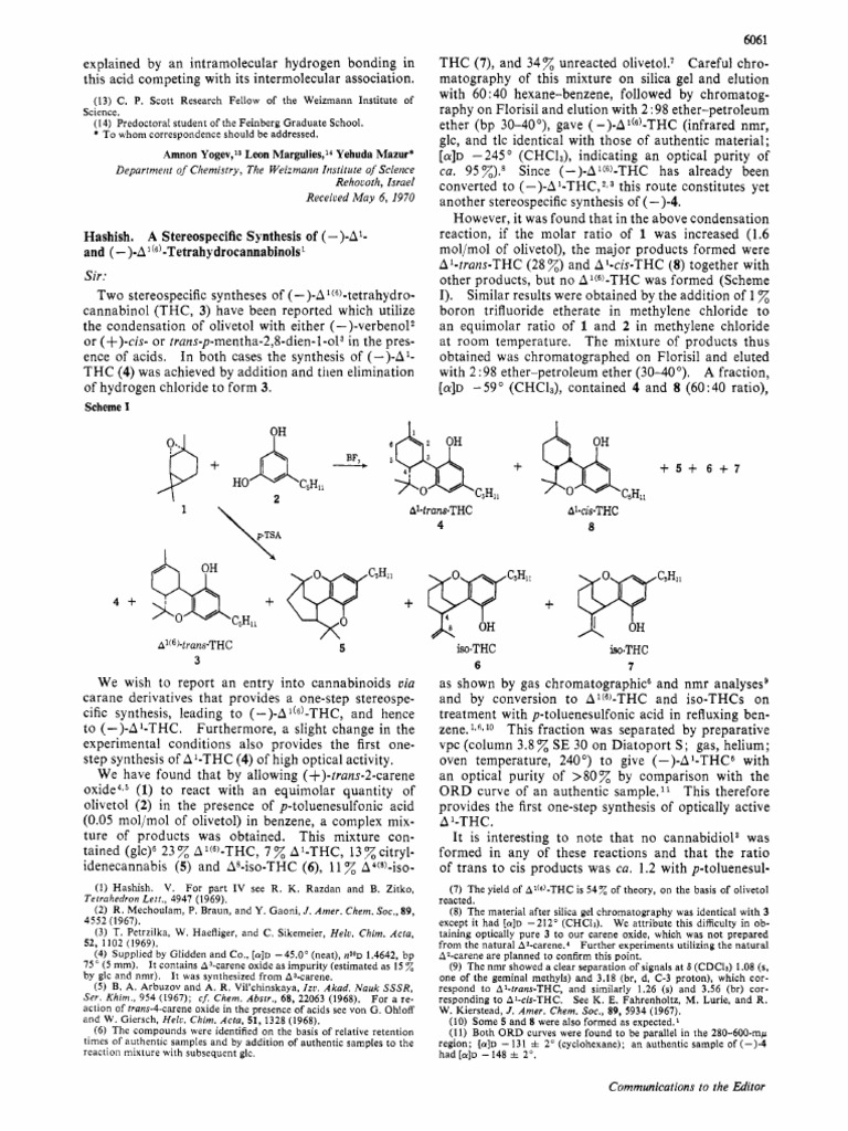 Hashish. a Stereospecific Synthesis of (-) -Δ1- And (-) -Δ1 (6 ...