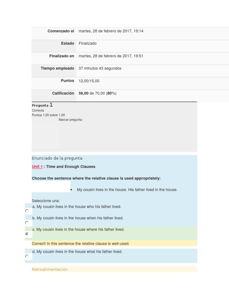 Quiz Ingles 3 | PDF | Perfect (Grammar) | Verb