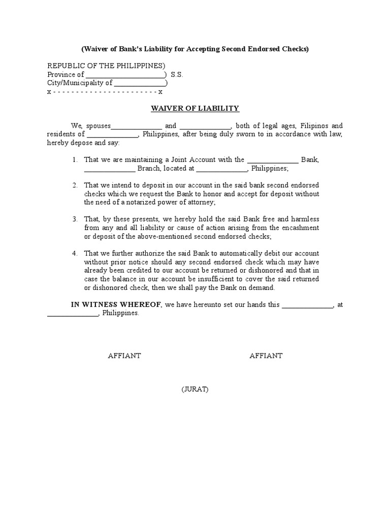 Waiver of Banks Liability | PDF