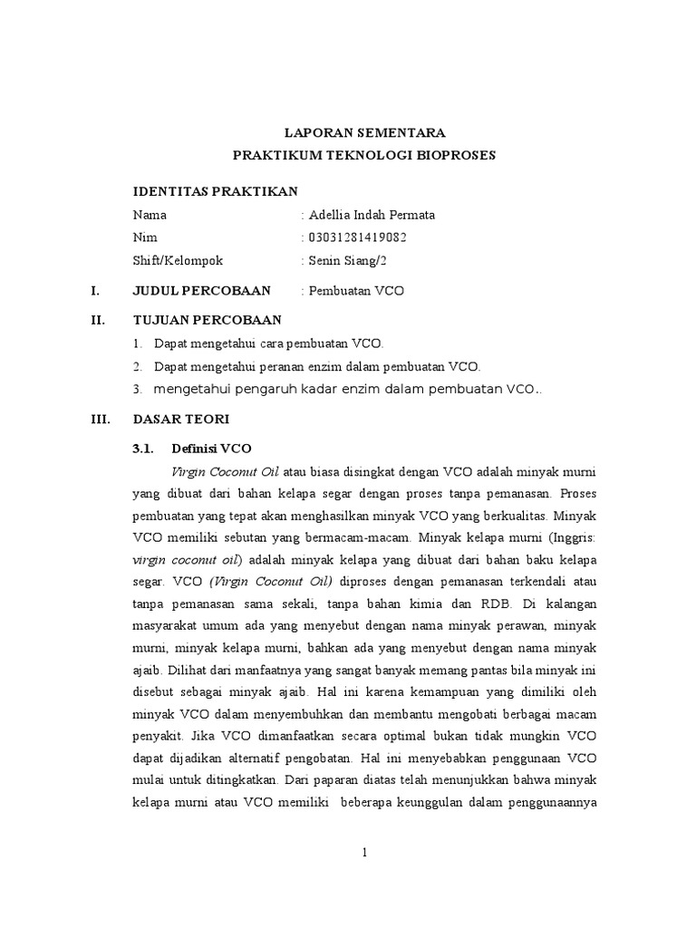 Laporan Sementara Vco Adel | PDF