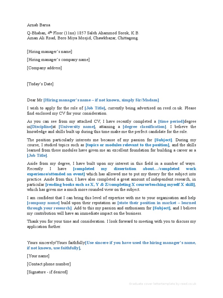 Graduate Cover Letter Template | PDF