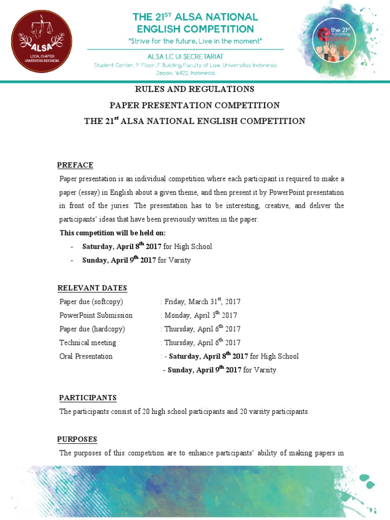Rules and Regulations Paper Presentation Alsa Ecomp 2017 (Rev. 1.4) | PDF