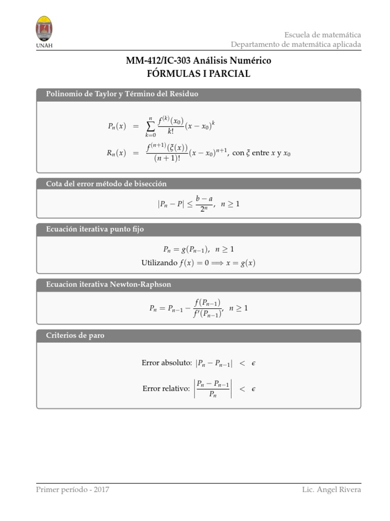 Fórmulas Analisis Numerico | PDF | Análisis numérico | Relaciones matematicas