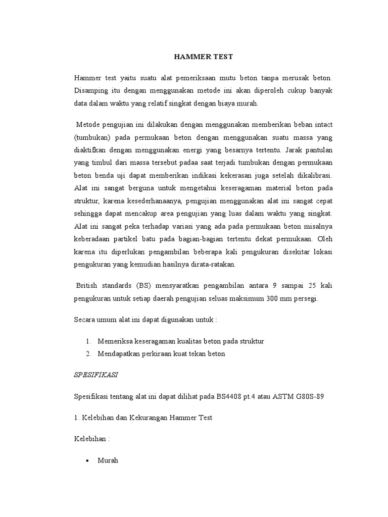 Pengertian Hammer Test Rumus Perhitungan Dan Cara Kerja Hammer Test Pdf