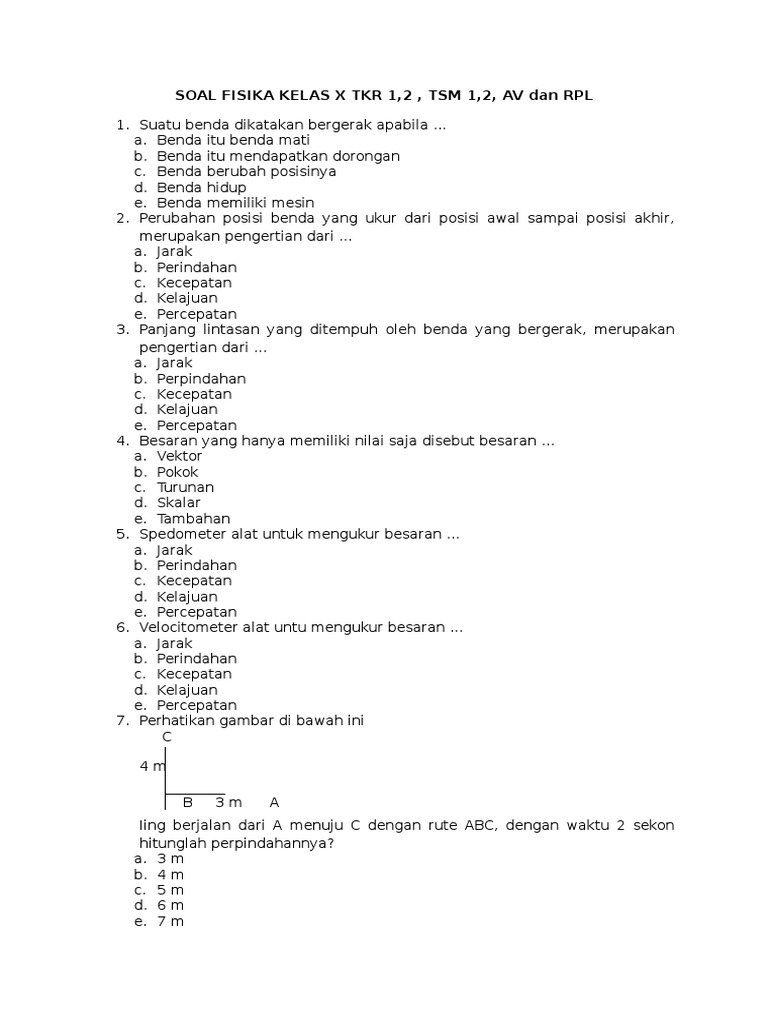 Soal Fisika Kelas X TKR 1 | PDF | Sains & Matematika